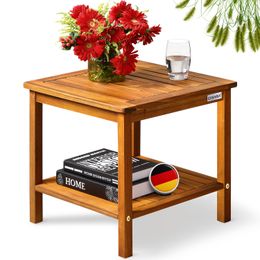 Casaria Gartentisch Beistelltisch Akazienholz 45x45x45cm robust bis 80kg 2 Ablagen