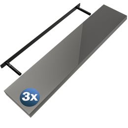 Casaria Wandregal Schweberegal 110cm 3er-Set Hochglanz Grau + Halterung