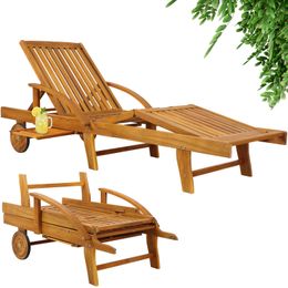 Casaria Gartenliege klappbar verstellbar Akazienholz mit Ausziehtisch Rollen