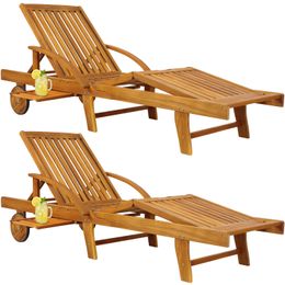 Casaria Gartenliege 2er-Set Akazienholz klappbar mit Ausziehtisch und Rollen