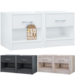 Casaria Nachttisch Kiel 2er-Set Wei&szlig; 41x39x28cm