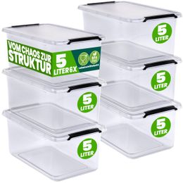Deuba Aufbewahrungsbox 6er-Set 30x20x12cm 5L transparent stapelbar BPA-frei