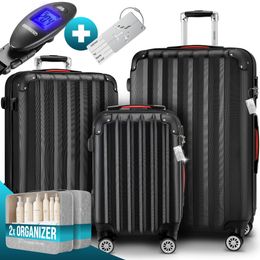 Monzana Hartschalenkoffer Set 3-tlg mit Zubeh&ouml;r Rollen 360o Schwarz ABS