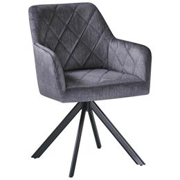 CARRYHOME Armlehnstuhl, Anthrazit, Schwarz, Metall, Textil, Raute, Flachrohr, Drehkreuz, 60x87x58 cm, Stoffauswahl, Sitzfl&auml;che 360&deg; drehbar, Esszimmer, St&uuml;hle, Esszimmerst&uuml;hle, Armlehnenst&uuml;hle