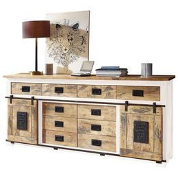 Livetastic Sideboard, Braun, Schwarz, Wei&szlig;, Holz, Metall, Mangoholz,Mangoholz,Mangoholz,Mangoholz,Mangoholz,Mangoholz, massiv, 2 F&auml;cher, 10 Schublade(n) Schubladen, 200x90x45 cm, Holzm&ouml;bel, Kleinm&ouml;bel Holz, Holzkommoden, Sideboards Holz