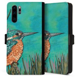 DeinDesign Huawei P30 Pro Handy Klapph&uuml;lle Handyh&uuml;lle aus Kunst Leder schwarz Flip Case Painting Bird Animals Sideflip mit langer Lasche