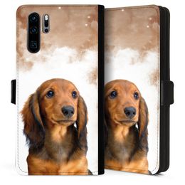 DeinDesign Huawei P30 Pro Handy Klapph&uuml;lle Handyh&uuml;lle aus Kunst Leder schwarz Flip Case Pet Dachshund Dog Sideflip mit langer Lasche