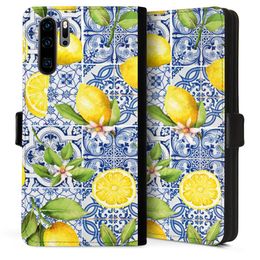 DeinDesign Huawei P30 Pro Handy Klapph&uuml;lle Handyh&uuml;lle aus Kunst Leder schwarz Flip Case Muster Greece Lemon Sideflip mit langer Lasche