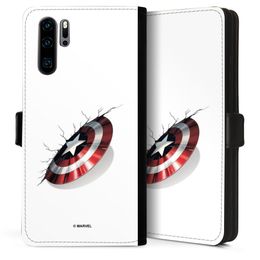 DeinDesign Huawei P30 Pro Handy Klapph&uuml;lle Handyh&uuml;lle aus Kunst Leder schwarz Flip Case Captain America Official Licensed Product Marvel Sideflip mit langer 