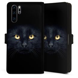DeinDesign Huawei P30 Pro Handy Klapph&uuml;lle Handyh&uuml;lle aus Kunst Leder schwarz Flip Case Eye Cat Black Sideflip mit langer Lasche