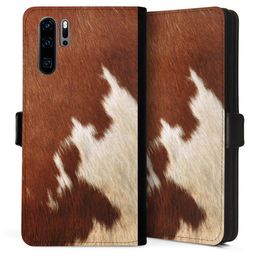 DeinDesign Huawei P30 Pro Handy Klapph&uuml;lle Handyh&uuml;lle aus Kunst Leder schwarz Flip Case Fur Cow Animal Look Sideflip mit langer Lasche