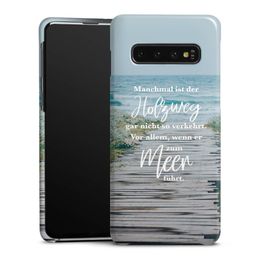 DeinDesign Galaxy S10 Handy Premium Case Smartphone Handyh&uuml;lle Schutzh&uuml;lle gl&auml;nzend Statement Beach Spruch Premium Case