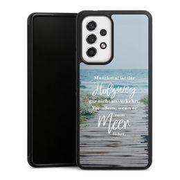 DeinDesign Galaxy A53 5G Handy Gallery Case Handyh&uuml;lle 9H Geh&auml;rtetes Glas R&uuml;ckseite H&uuml;lle Statement Beach Spruch Gallery Case
