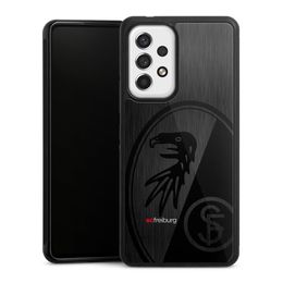DeinDesign Galaxy A53 5G Handy Gallery Case Handyh&uuml;lle 9H Geh&auml;rtetes Glas R&uuml;ckseite H&uuml;lle Sc Freiburg Official Licensed Product Metallic Look Gallery Case