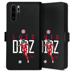 DeinDesign Huawei P30 Pro Handy Klapph&uuml;lle Handyh&uuml;lle aus Kunst Leder schwarz Flip Case Fc Bayern M&uuml;nchen Official Licensed Product Luis Diaz Sideflip mit langer