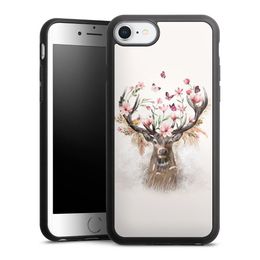 DeinDesign iPhone SE (2020) Handy Gallery Case Handyh&uuml;lle 9H Geh&auml;rtetes Glas R&uuml;ckseite H&uuml;lle Flowers Deer Animals Gallery Case