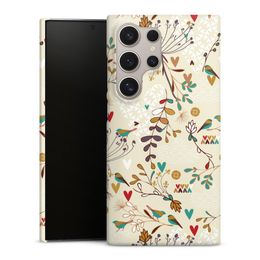 DeinDesign Galaxy S24 Ultra Handy Premium Case Smartphone Handyh&uuml;lle Schutzh&uuml;lle gl&auml;nzend Flowers Bird Retro Premium Case