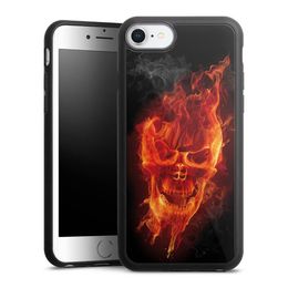 DeinDesign iPhone SE (2020) Handy Gallery Case Handyh&uuml;lle 9H Geh&auml;rtetes Glas R&uuml;ckseite H&uuml;lle Fire Skull Totenkopf Gallery Case
