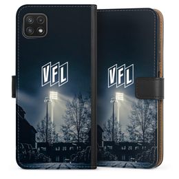 DeinDesign Galaxy A22 5G Handy Klapph&uuml;lle Handyh&uuml;lle aus Kunst Leder schwarz Flip Case Official Licensed Product Soccer Vfl Osnabr&uuml;ck Sideflip mit langer Lasche