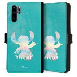 DeinDesign Huawei P30 Pro Handy Klapph&uuml;lle Handyh&uuml;lle aus Kunst Leder schwarz Flip Case Lilo & Stitch Official Licensed Product Disney Sideflip mit langer Lasche