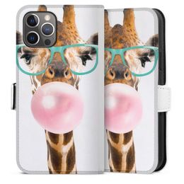 DeinDesign iPhone 12 Pro Handy Klapph&uuml;lle Handyh&uuml;lle aus Kunst Leder wei&szlig; Flip Case Giraffe Animals Glasses Sideflip mit Lasche
