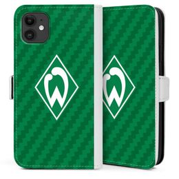 DeinDesign iPhone 11 Handy Klapph&uuml;lle Handyh&uuml;lle aus Kunst Leder wei&szlig; Flip Case Carbon Official Licensed Product Sv Werder Bremen Sideflip mit Lasche