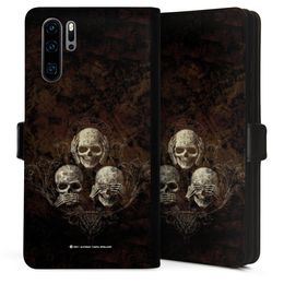 DeinDesign Huawei P30 Pro Handy Klapph&uuml;lle Handyh&uuml;lle aus Kunst Leder schwarz Flip Case Gothic Art Skulls Sideflip mit langer Lasche