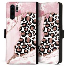 DeinDesign Huawei P30 Pro Handy Klapph&uuml;lle Handyh&uuml;lle aus Kunst Leder schwarz Flip Case Leopard Glitzer Marble Sideflip mit langer Lasche