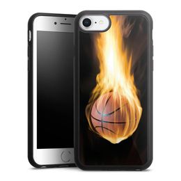DeinDesign iPhone SE (2020) Handy Gallery Case Handyh&uuml;lle 9H Geh&auml;rtetes Glas R&uuml;ckseite H&uuml;lle Fire Sports Basketball Gallery Case