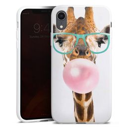 DeinDesign iPhone Xr Handy Silikon H&uuml;lle Case wei&szlig; Handyh&uuml;lle Giraffe Animals Glasses Silikon Case