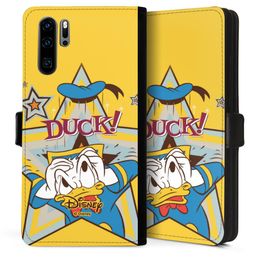 DeinDesign Huawei P30 Pro Handy Klapph&uuml;lle Handyh&uuml;lle aus Kunst Leder schwarz Flip Case Donald Duck Disney Official Licensed Product Sideflip mit langer Lasche