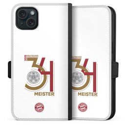 DeinDesign iPhone 15 Plus Handy Klapph&uuml;lle Handyh&uuml;lle aus Kunst Leder schwarz Flip Case Official Licensed Product Master Fc Bayern M&uuml;nchen Sideflip mit Lasche