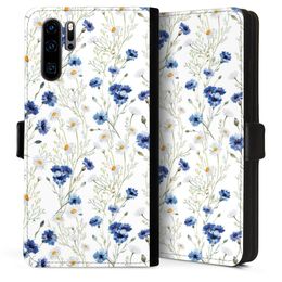 DeinDesign Huawei P30 Pro Handy Klapph&uuml;lle Handyh&uuml;lle aus Kunst Leder schwarz Flip Case Flowers Muster Flower Sideflip mit langer Lasche