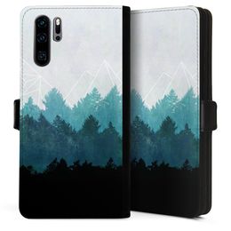 DeinDesign Huawei P30 Pro Handy Klapph&uuml;lle Handyh&uuml;lle aus Kunst Leder schwarz Flip Case Tree Forrest Abstract Sideflip mit langer Lasche