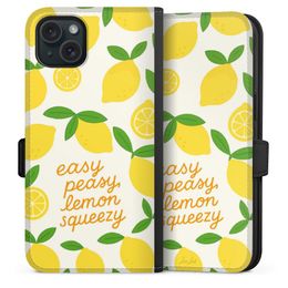 DeinDesign iPhone 15 Plus Handy Klapph&uuml;lle Handyh&uuml;lle aus Kunst Leder schwarz Flip Case Spruch Statement Lemon Sideflip mit Lasche