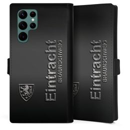 DeinDesign Galaxy S22 Ultra Handy Klapph&uuml;lle Handyh&uuml;lle aus Kunst Leder schwarz Flip Case Logo Eintracht Braunschweig Official Licensed Product Sideflip mit 