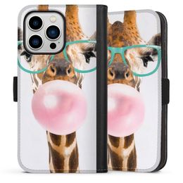 DeinDesign iPhone 13 Pro Handy Klapph&uuml;lle Handyh&uuml;lle aus Kunst Leder schwarz Flip Case Giraffe Animals Glasses Sideflip mit Lasche