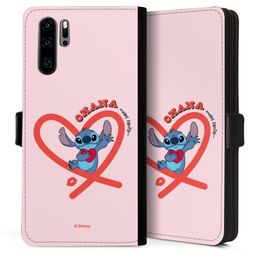DeinDesign Huawei P30 Pro Handy Klapph&uuml;lle Handyh&uuml;lle aus Kunst Leder schwarz Flip Case Heart Lilo & Stitch Disney Sideflip mit langer Lasche