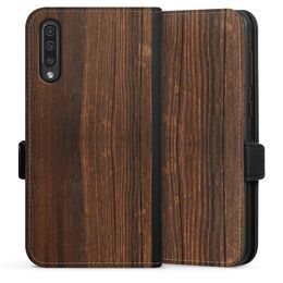 DeinDesign Galaxy A50 Handy Klapph&uuml;lle Handyh&uuml;lle aus Kunst Leder schwarz Flip Case Wood Nut Tree Wooden Look Sideflip mit Lasche