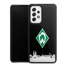 DeinDesign Galaxy A53 5G Handy Gallery Case Handyh&uuml;lle 9H Geh&auml;rtetes Glas R&uuml;ckseite H&uuml;lle Sv Werder Bremen Skyline Official Licensed Product Gallery Case
