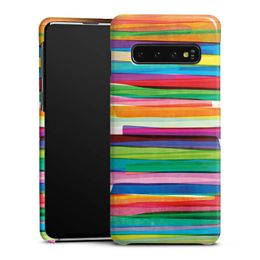 DeinDesign Galaxy S10 Handy Premium Case Smartphone Handyh&uuml;lle Schutzh&uuml;lle gl&auml;nzend Water Colour Stripes Colourful Premium Case