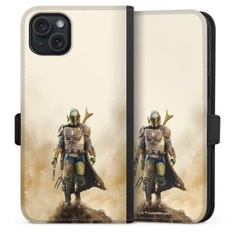 DeinDesign iPhone 15 Plus Handy Klapph&uuml;lle Handyh&uuml;lle aus Kunst Leder schwarz Flip Case Official Licensed Product The Mandalorian Star Wars Sideflip mit Lasche