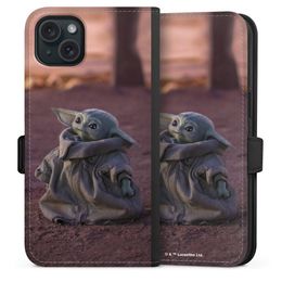 DeinDesign iPhone 15 Plus Handy Klapph&uuml;lle Handyh&uuml;lle aus Kunst Leder schwarz Flip Case The Child Star Wars Baby Yoda Sideflip mit Lasche
