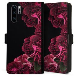 DeinDesign Huawei P30 Pro Handy Klapph&uuml;lle Handyh&uuml;lle aus Kunst Leder schwarz Flip Case Vintage Rose Pink Sideflip mit langer Lasche