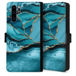 DeinDesign Huawei P30 Pro Handy Klapph&uuml;lle Handyh&uuml;lle aus Kunst Leder schwarz Flip Case Marble Gemstone Glitzer Sideflip mit langer Lasche