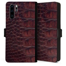 DeinDesign Huawei P30 Pro Handy Klapph&uuml;lle Handyh&uuml;lle aus Kunst Leder schwarz Flip Case Leather Crocodile Animal Print Sideflip mit langer Lasche