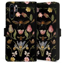 DeinDesign Huawei P30 Pro Handy Klapph&uuml;lle Handyh&uuml;lle aus Kunst Leder schwarz Flip Case Flower Wreath Bee Blossom Sideflip mit langer Lasche