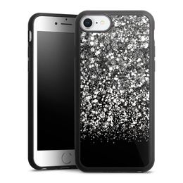 DeinDesign iPhone SE (2020) Handy Gallery Case Handyh&uuml;lle 9H Geh&auml;rtetes Glas R&uuml;ckseite H&uuml;lle Glitzer Snowflake Muster Gallery Case