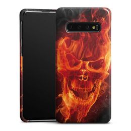 DeinDesign Galaxy S10 Handy Premium Case Smartphone Handyh&uuml;lle Schutzh&uuml;lle gl&auml;nzend Totenkopf Skull Fire Premium Case