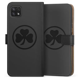 DeinDesign Galaxy A22 5G Handy Klapph&uuml;lle Handyh&uuml;lle aus Kunst Leder schwarz Flip Case Spvgg Greuther F&uuml;rth Official Licensed Product Clover Sideflip mit langer 